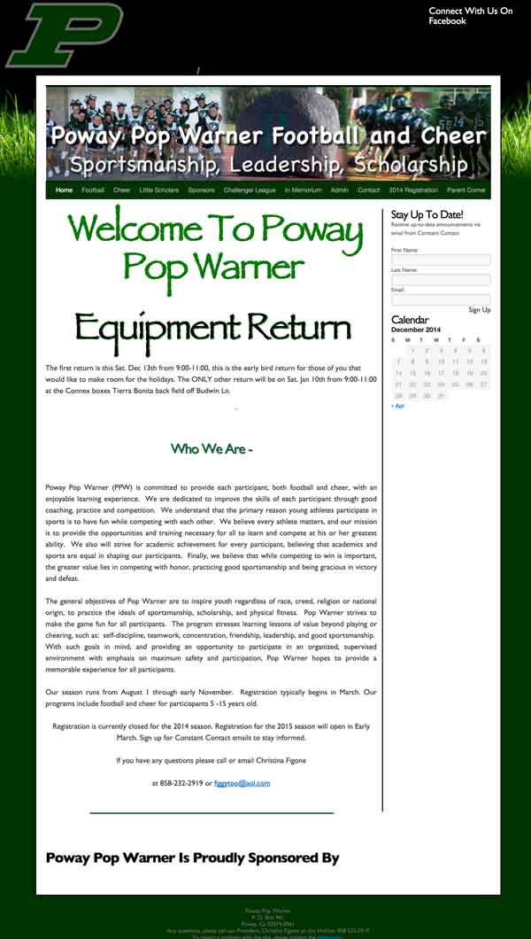Poway Pop Warner Football - kikaDESIGN, Custom Author Website Design